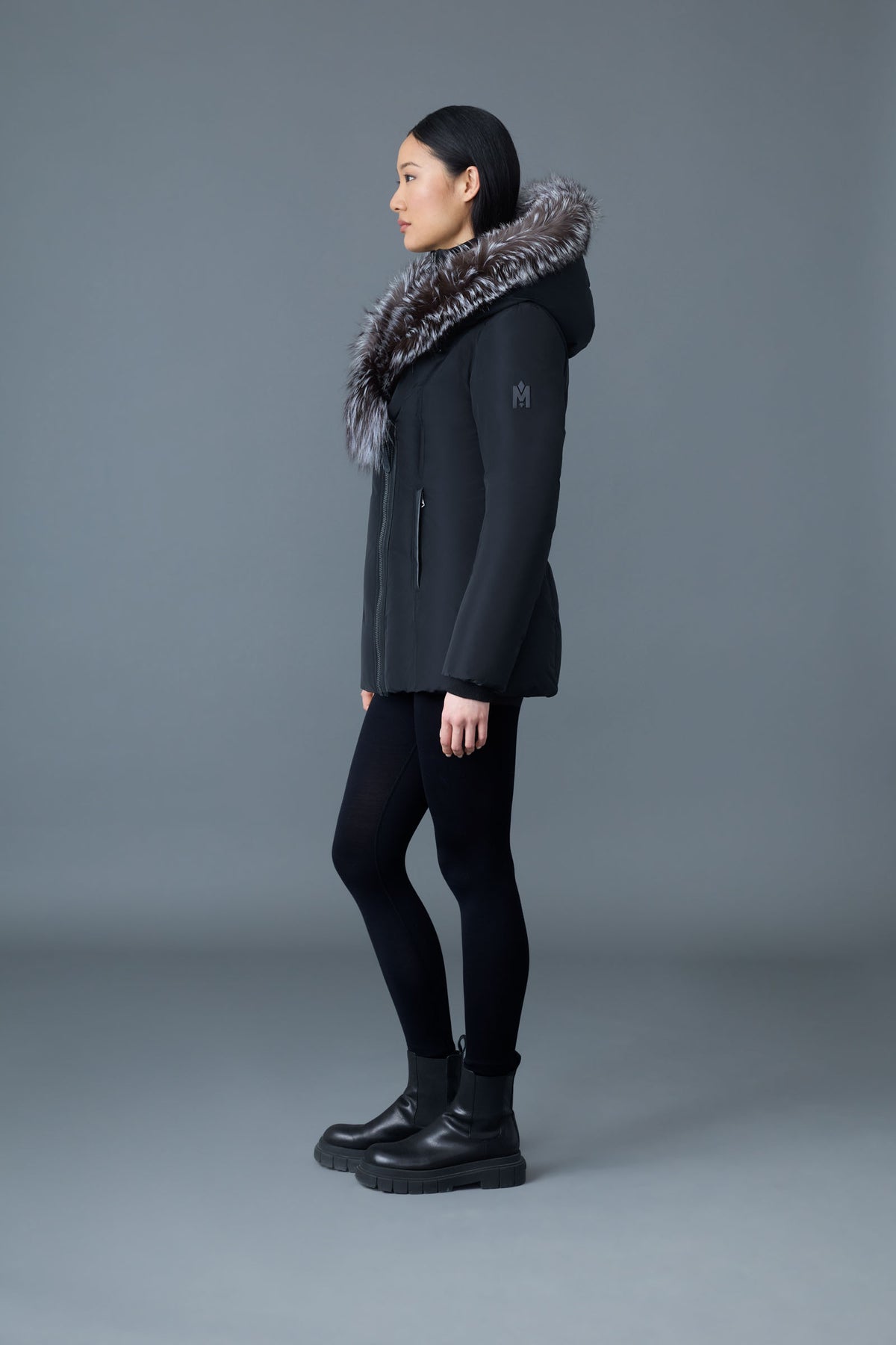 Adali, Down coat with silver fox fur Signature Mackage Collar for ...