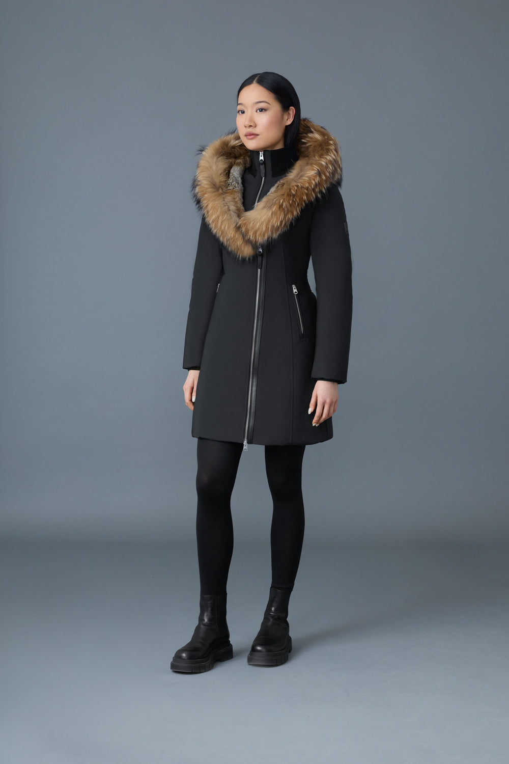 Trish-F, Powder Touch down coat with natural fur Signature Mackage ...