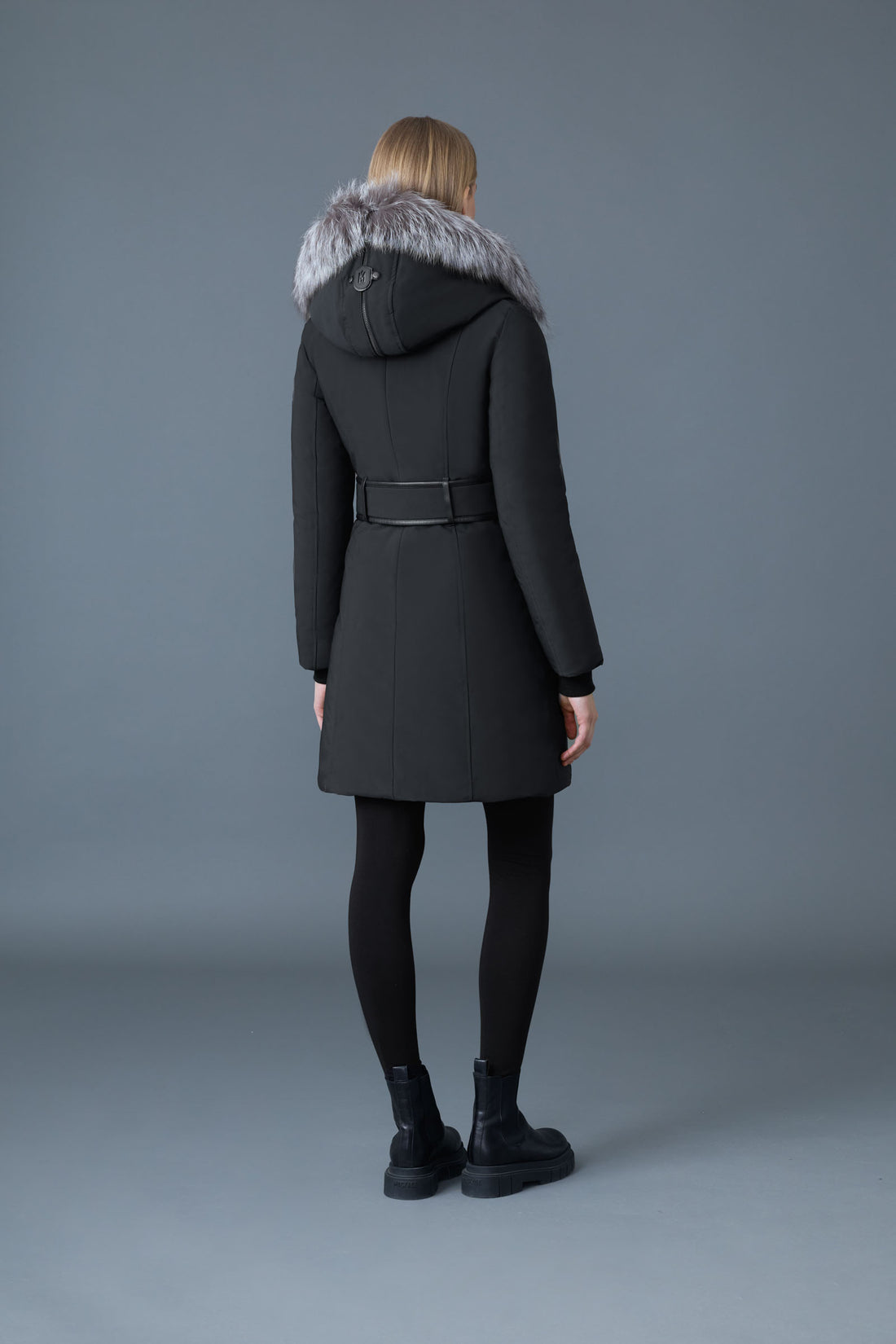 Trish-X, Powder Touch down coat with silver fox fur Signature Mackage ...