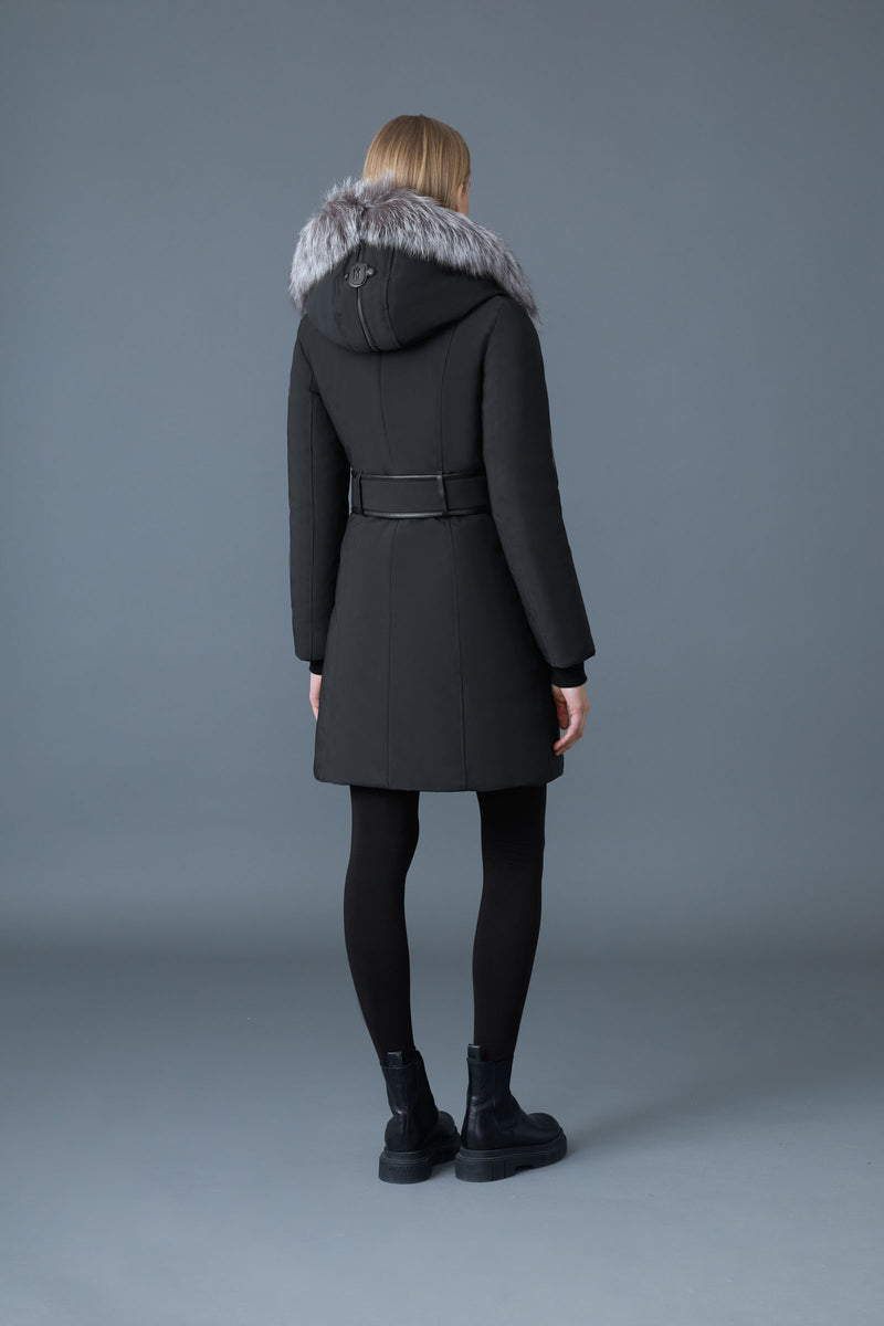 Trish-X, Powder Touch down coat with silver fox fur Signature Mackage ...